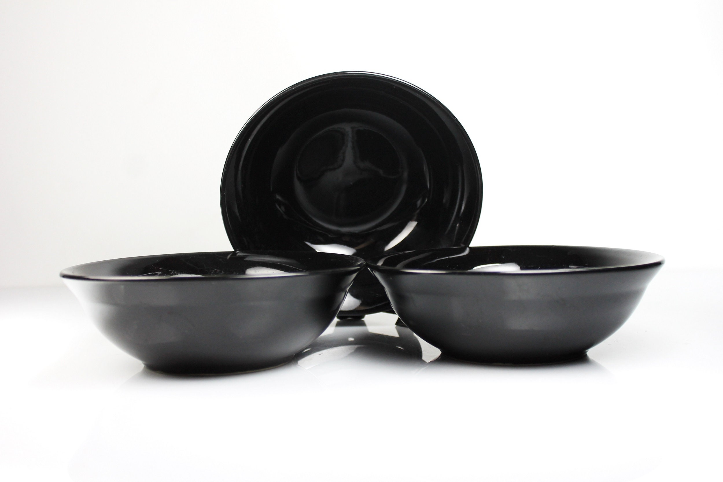 Black Cereal Bowls, Set of 3, Soup Bowls