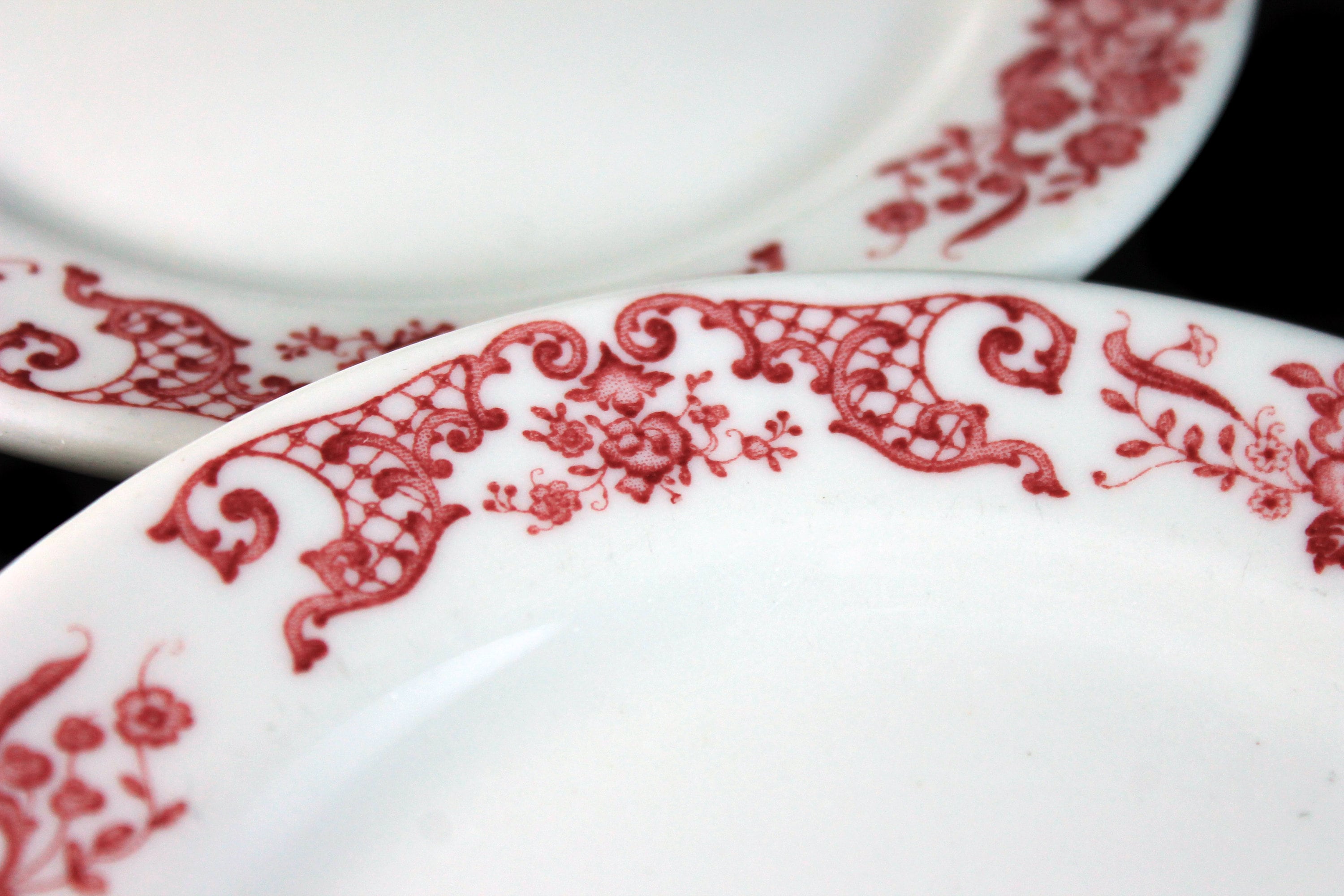 Salad Plates, Syracuse China, Restaurant Grade, Red Floral, Set of 6 ...