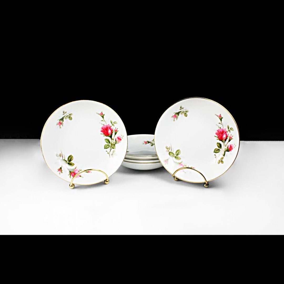 Fruit Bowls, Sango Japan, Moss Rose, Red Floral, Set of 6, Dinnerware ...