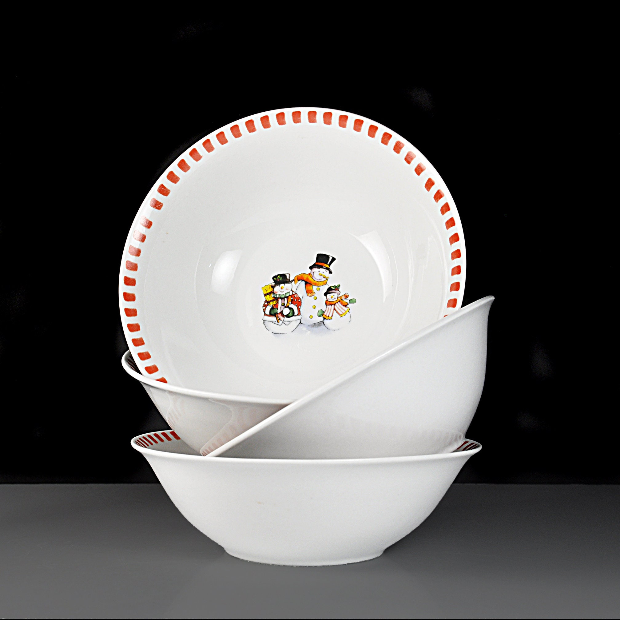 Soup Bowls, Trisa Dinnerware, Set of 4, Snowman Family,Soup Bowls ...