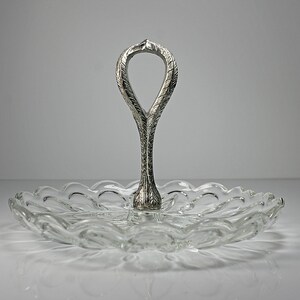 Silver Handled Tidbit Tray, Sectioned Glass, Pressed Glass, Center ...