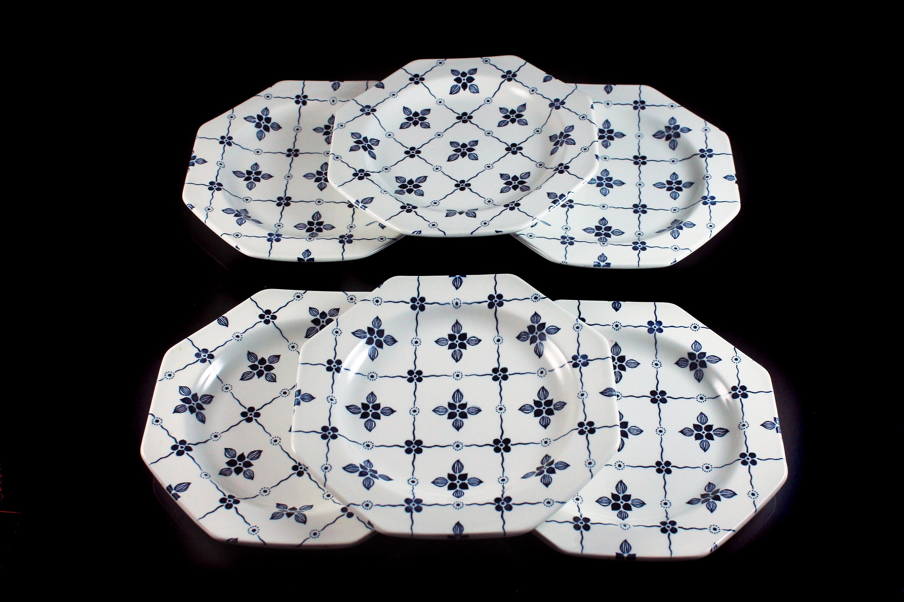 Dessert Plates, J & G Meakin, Homespun, Ironstone, Blue Floral and ...