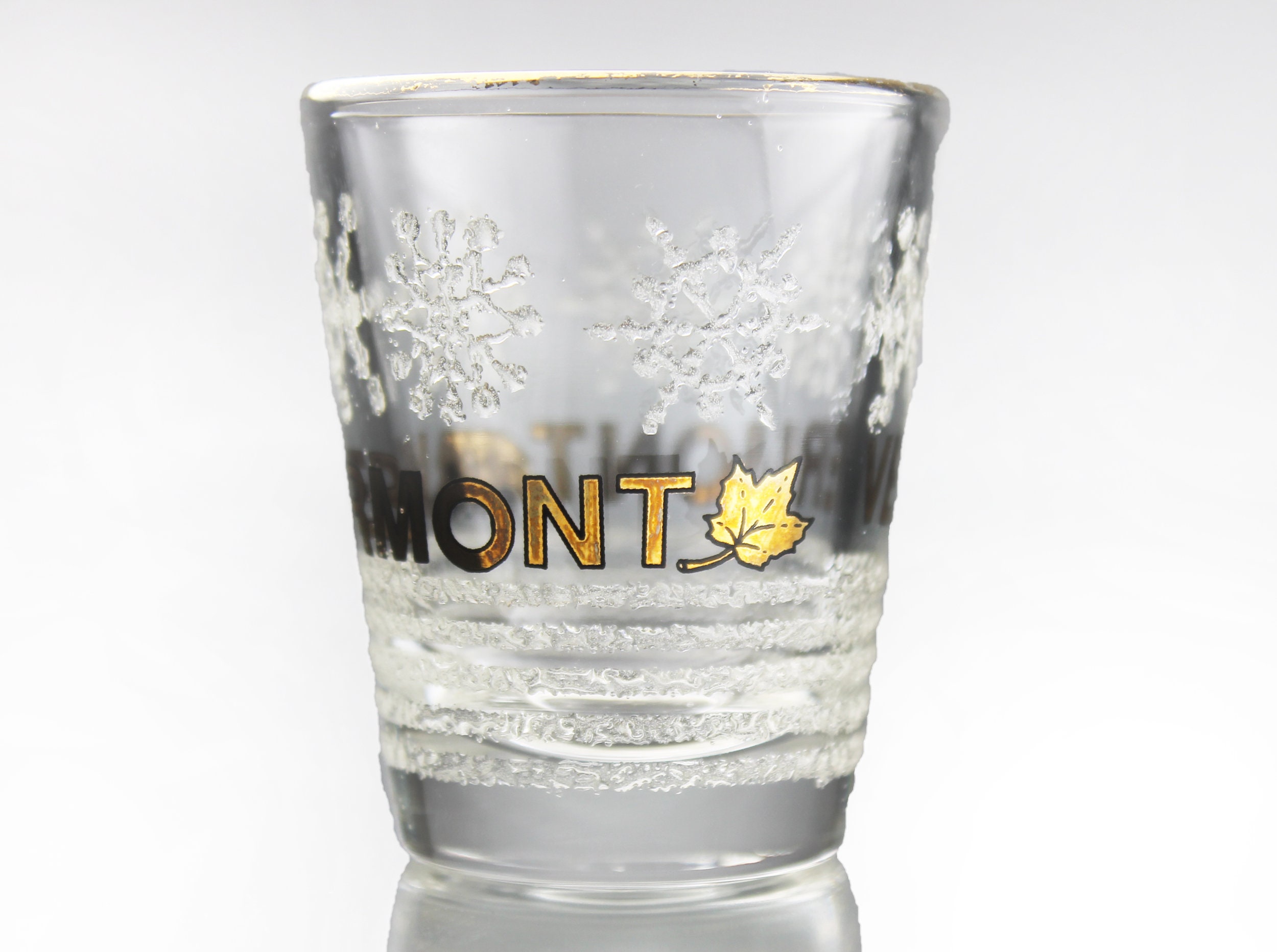 Souvenir Shot Glass, Vermont, Embossed Snowflakes, Clear Glass, Pryo ...
