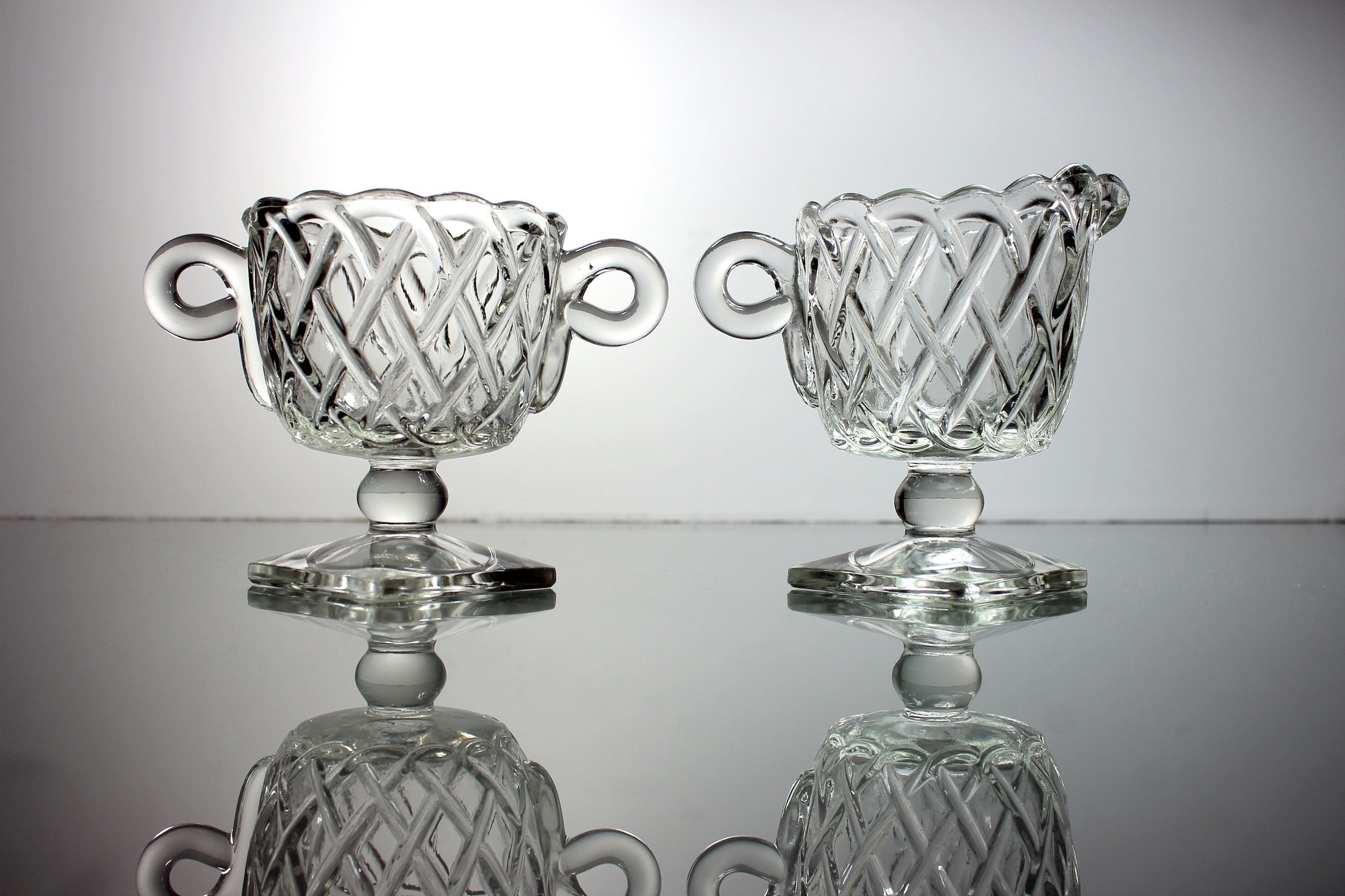 Pretzel Pattern Indiana Glass Clear Glass Pressed Glass Square Footed ...