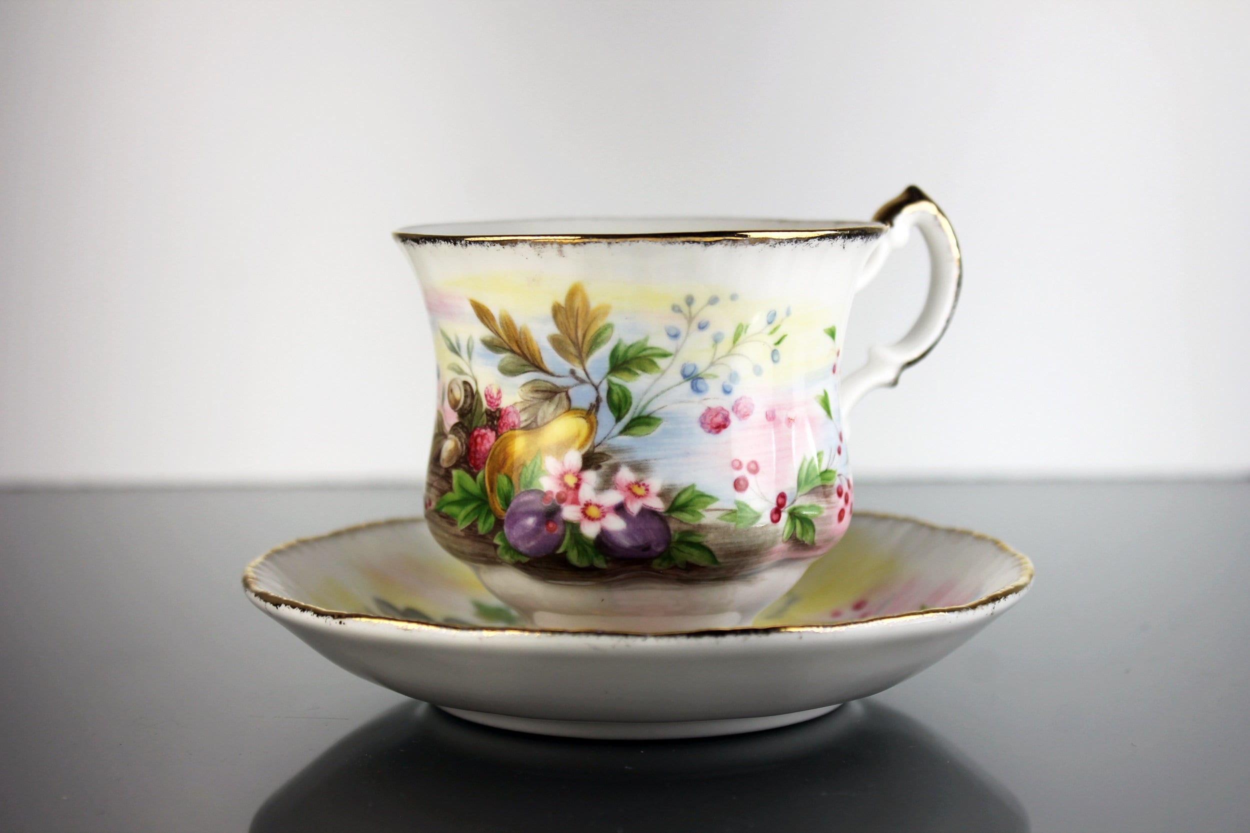Footed Teacup and Saucer, Paragon China, Marlborough Series, Fruit ...