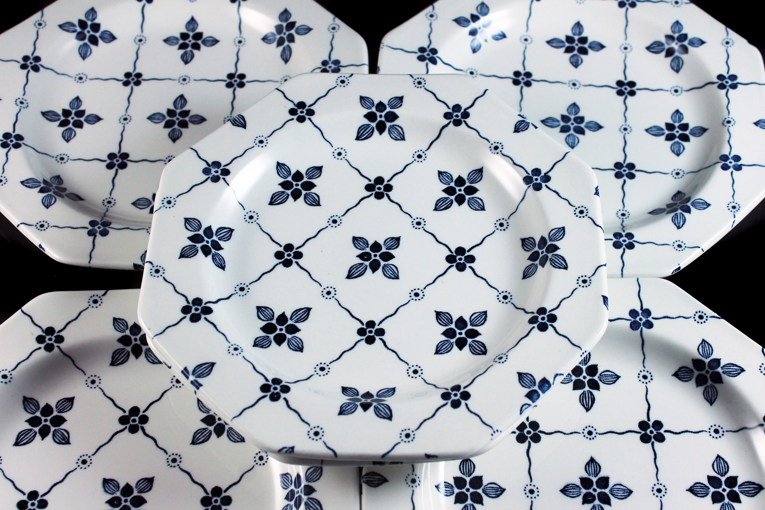 Dessert Plates, J & G Meakin, Homespun, Ironstone, Blue Floral and ...