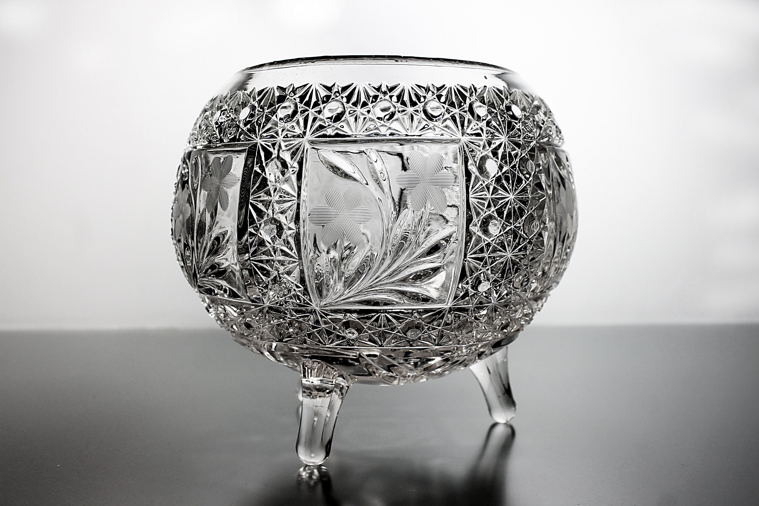 EAPG Rose Bowl, McKee Glass, Snappy Clear, Three Footed Bowl, Cut ...