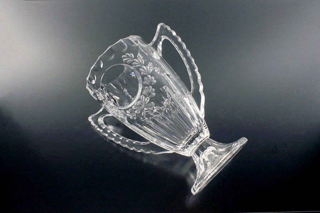 Crystal Trophy, Vase, Floral Design, Etchable, 2 Handles, Heavy Glass ...