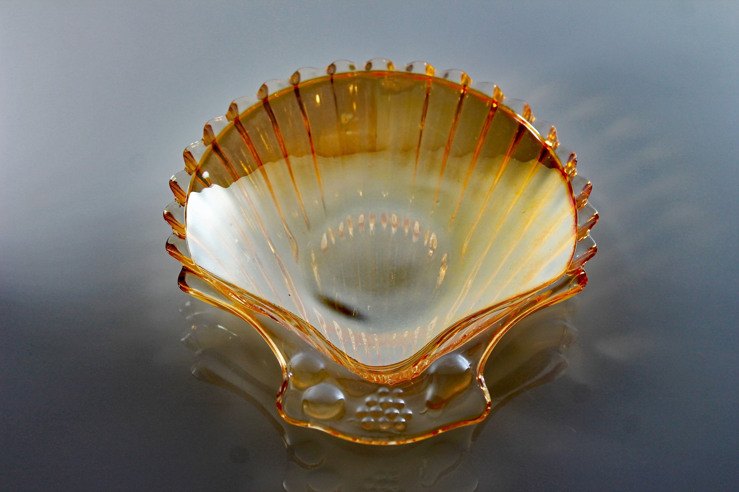 Shell Dish Iridescent Marigold, Carnival Glass, Trinket Bowl, Amber ...