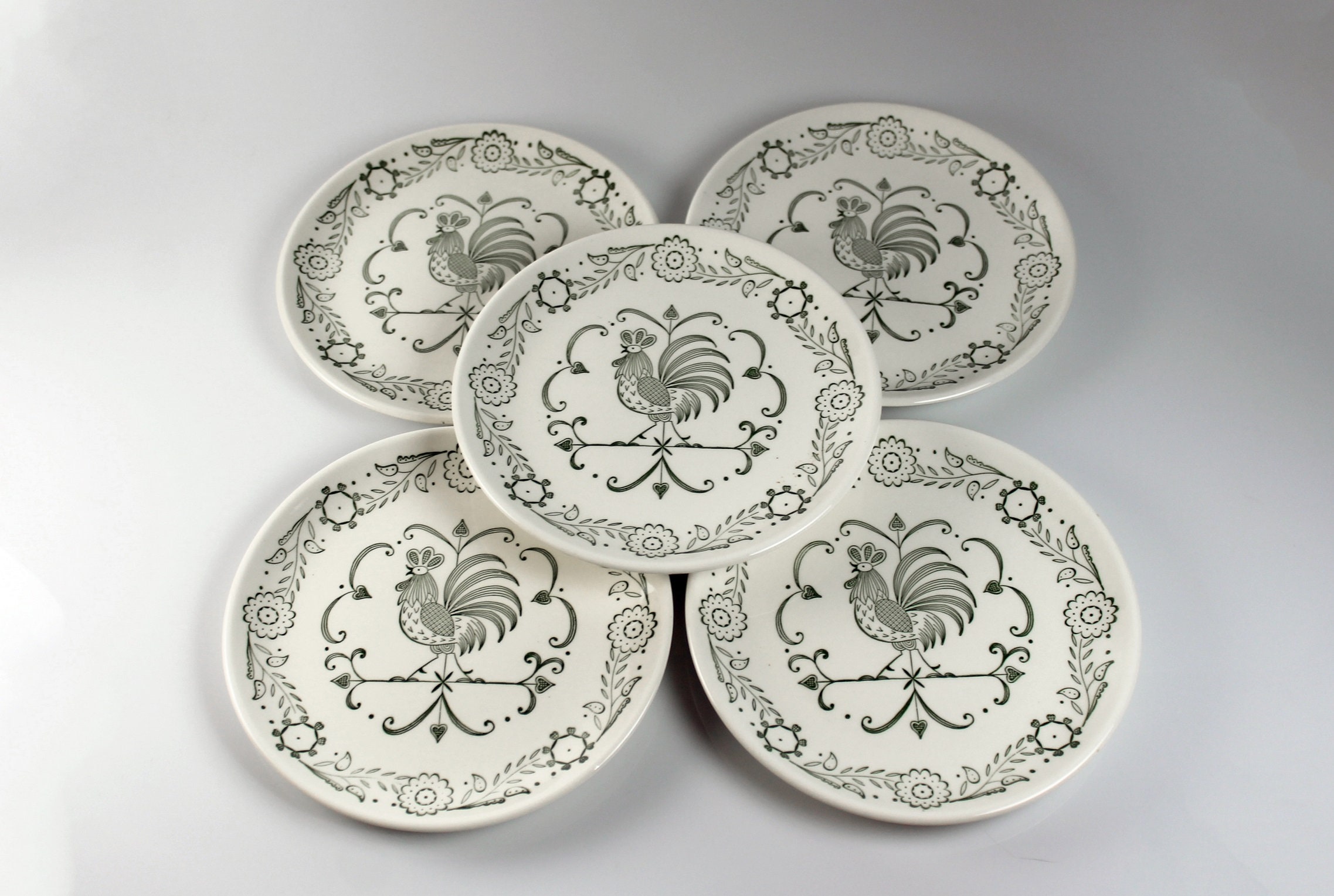 Bread and Butter Plates, Scio Pottery, Provincial, Set of 5, Green ...