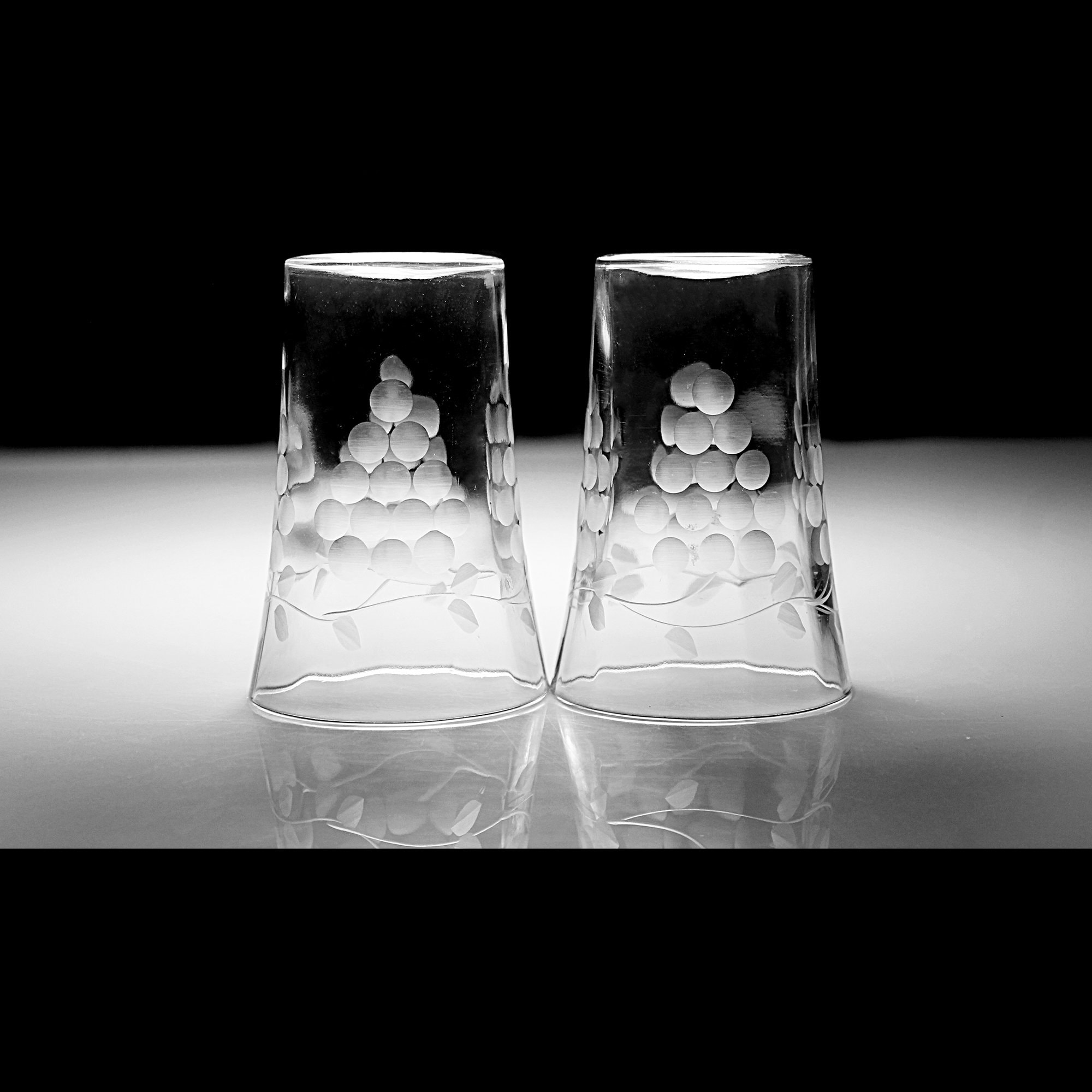 Antique Shot Glasses, Standard Glass, Grape Clear, Barware, Set of 2