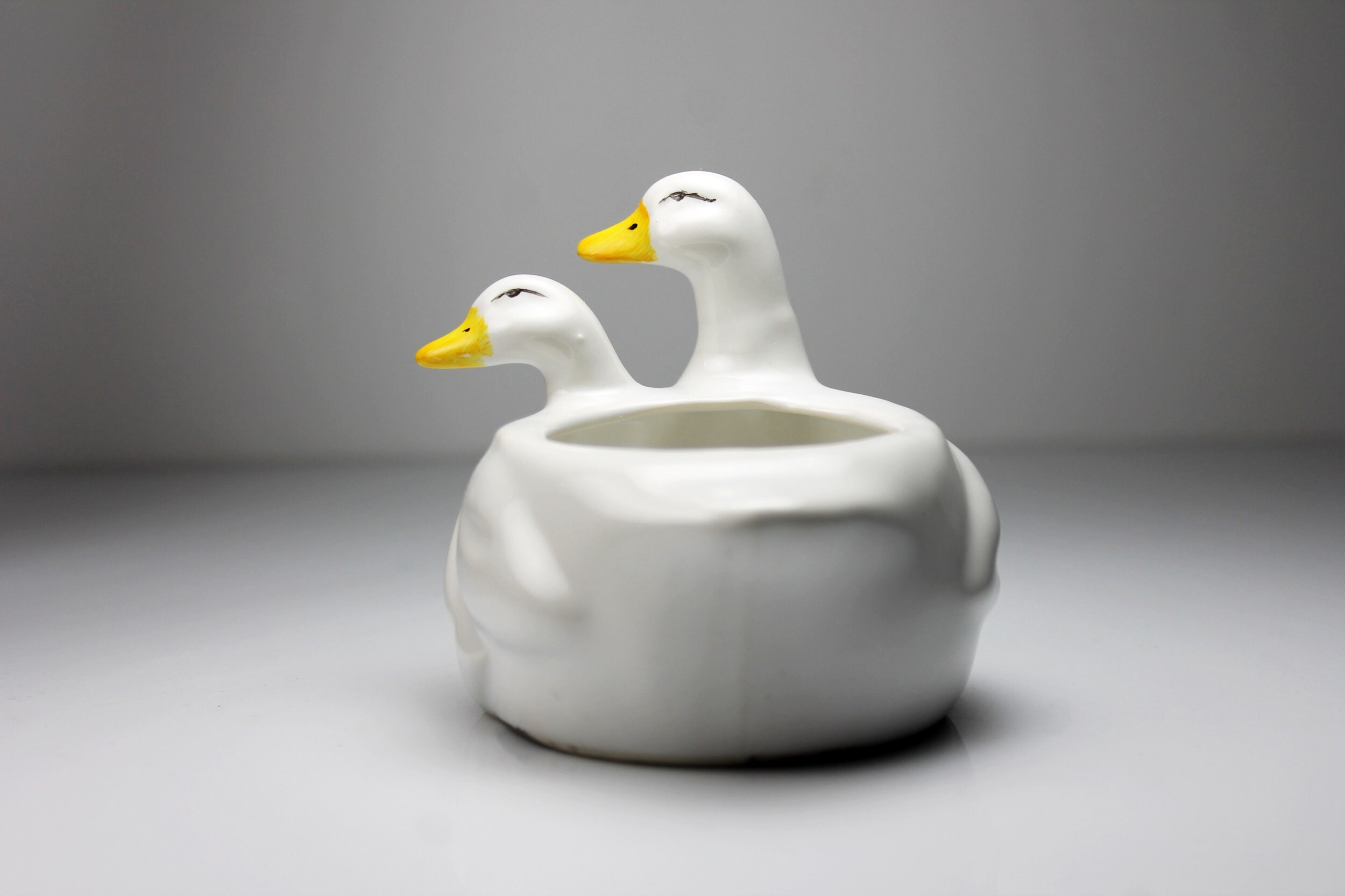 Double Goose Planter, White, Bird, Figurine, Porcelain, Collectible, Decor