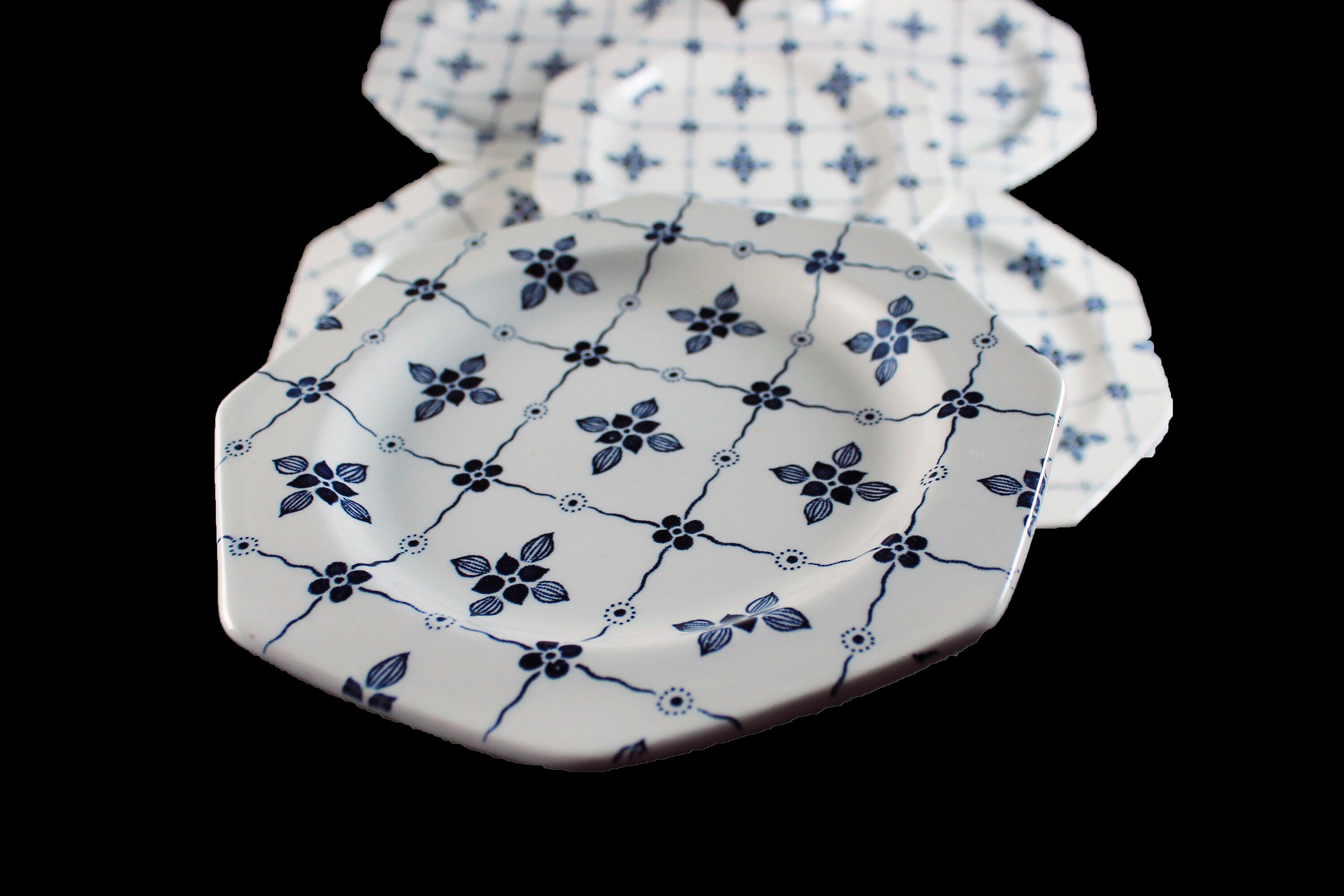 Dessert Plates, J & G Meakin, Homespun, Ironstone, Blue Floral and ...