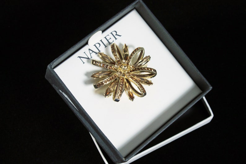 Napier Brooch Brown Rhinestone Gold Tone Fashion Pin | Etsy