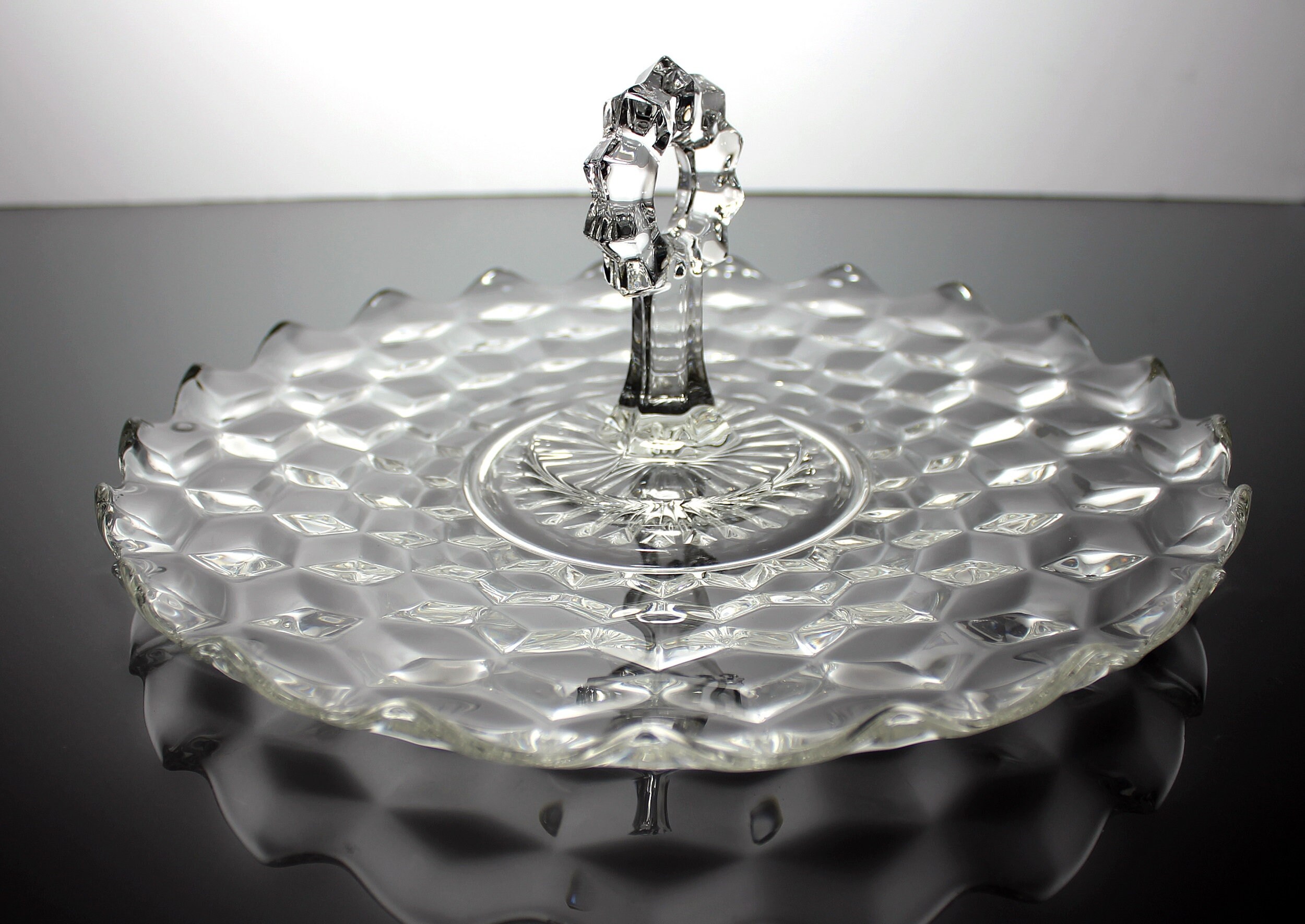 Tidbit Tray, Fostoria, American, Pressed Glass, Center Handle, Cubed ...