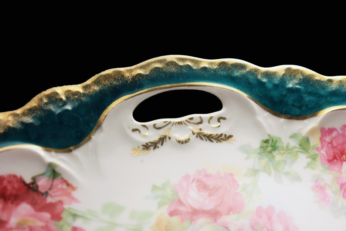 Antique Cake Plate Three Crown China Germany Pink Roses | Etsy