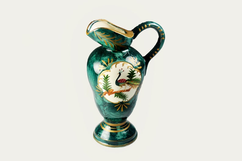 Decorative Pitcher, Peacock Portrait, Gold Trim, Collectible, Hand ...