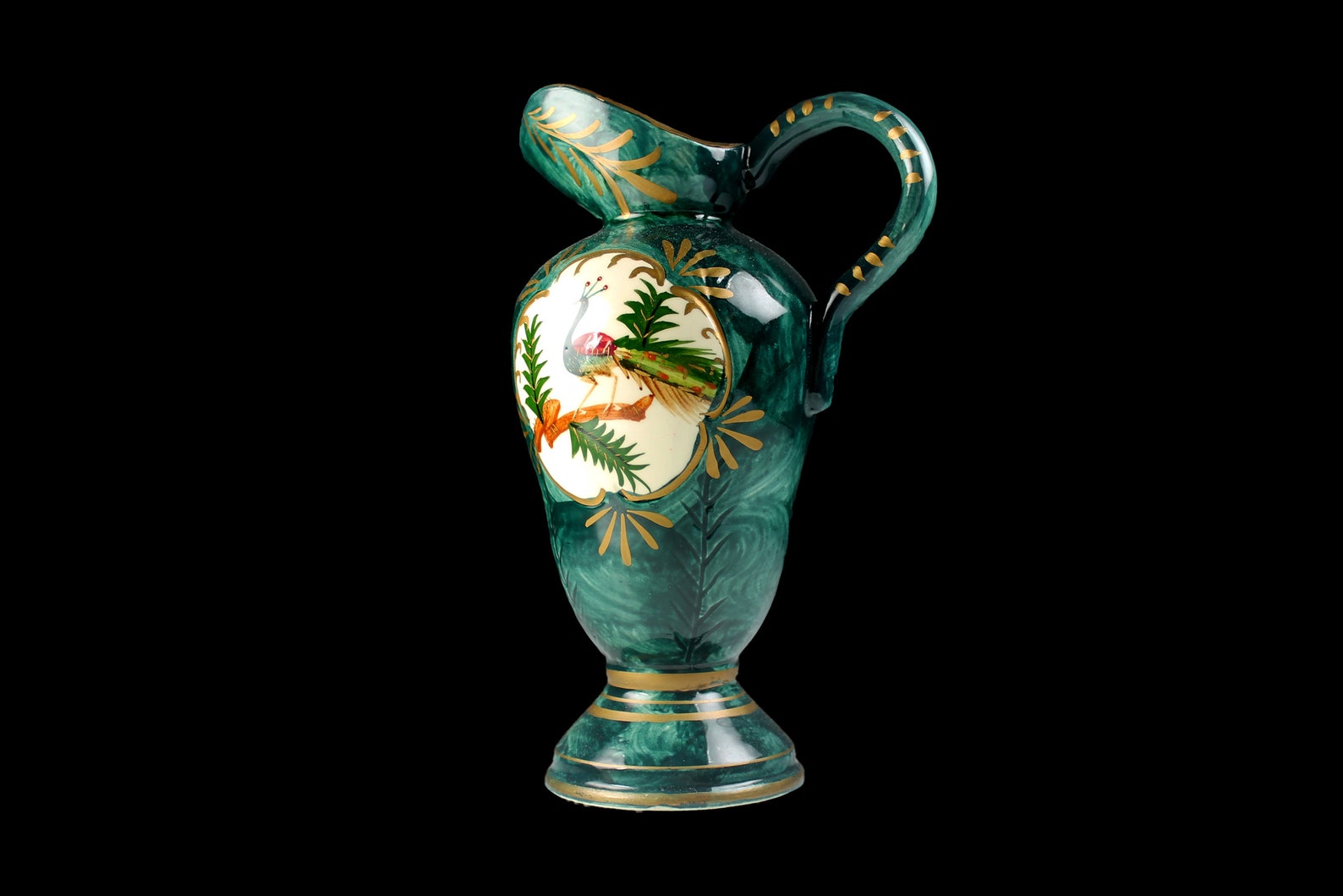 Decorative Pitcher, Peacock Portrait, Gold Trim, Collectible, Hand ...