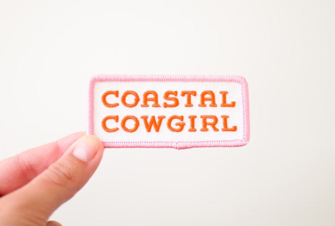 Coastal Cowgirl - Embroidered Iron-on Patch - Western - Pink and Orange ...