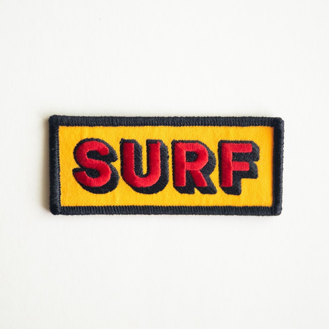Retro SURF - Embroidered Iron-on Patch - Red, Yellow and Black Type - Etsy