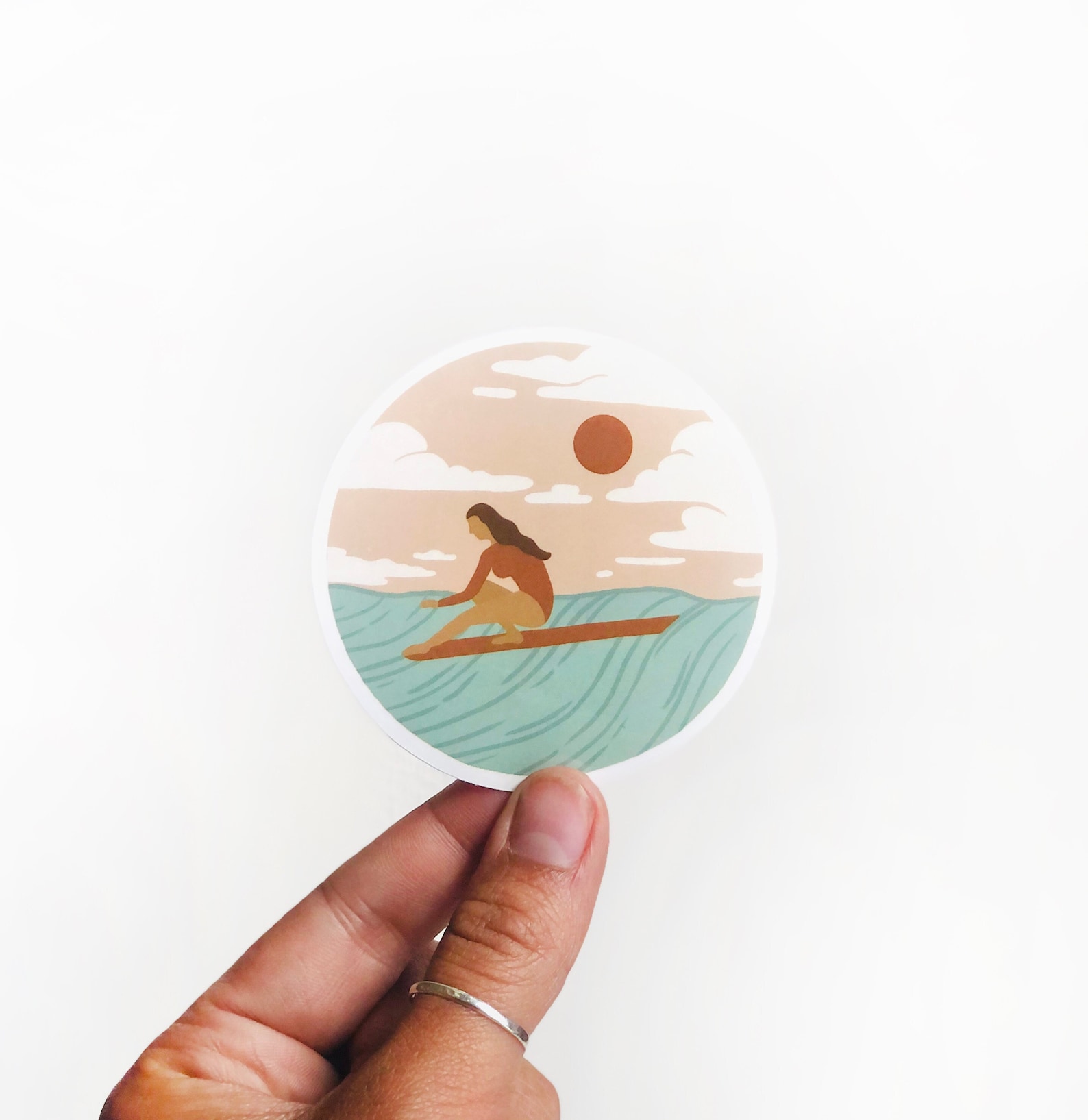 Surfer Girl Cheater Five on Wave Round Vinyl Sticker Woman - Etsy