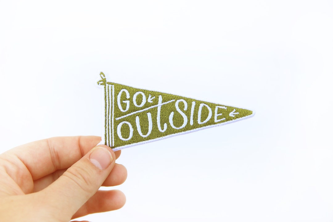Go Outside - Embroidered Iron-on Patch - Green Pennant - Etsy