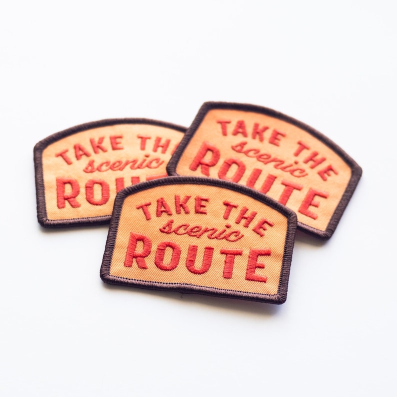 Take the Scenic Route - Embroidered Iron-on Patch - Red, Orange, Brown ...