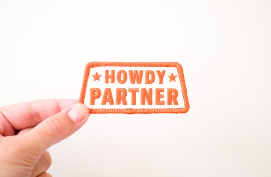 Howdy Partner - Embroidered Iron-on Patch - Western Cowboy - White and ...