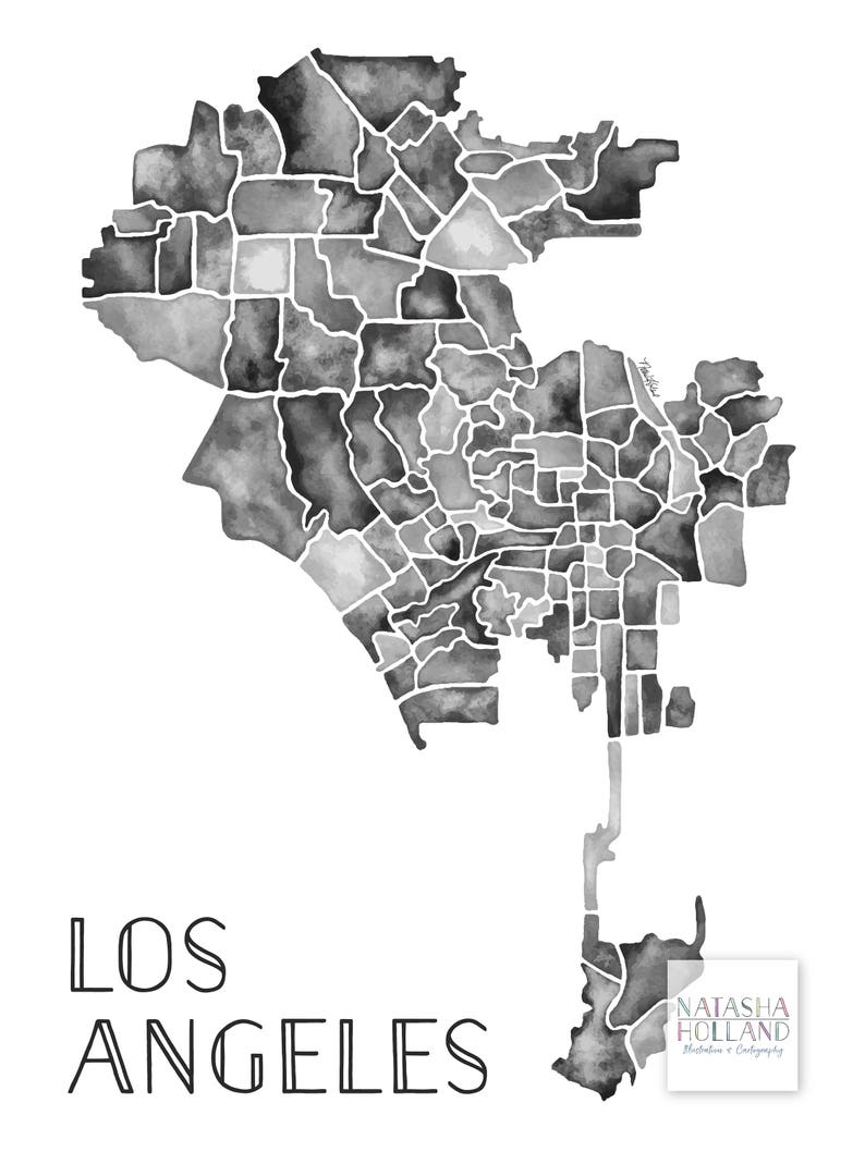 Los Angeles Neighborhood Map, Los Angeles City Art, Los Angeles Map Art ...