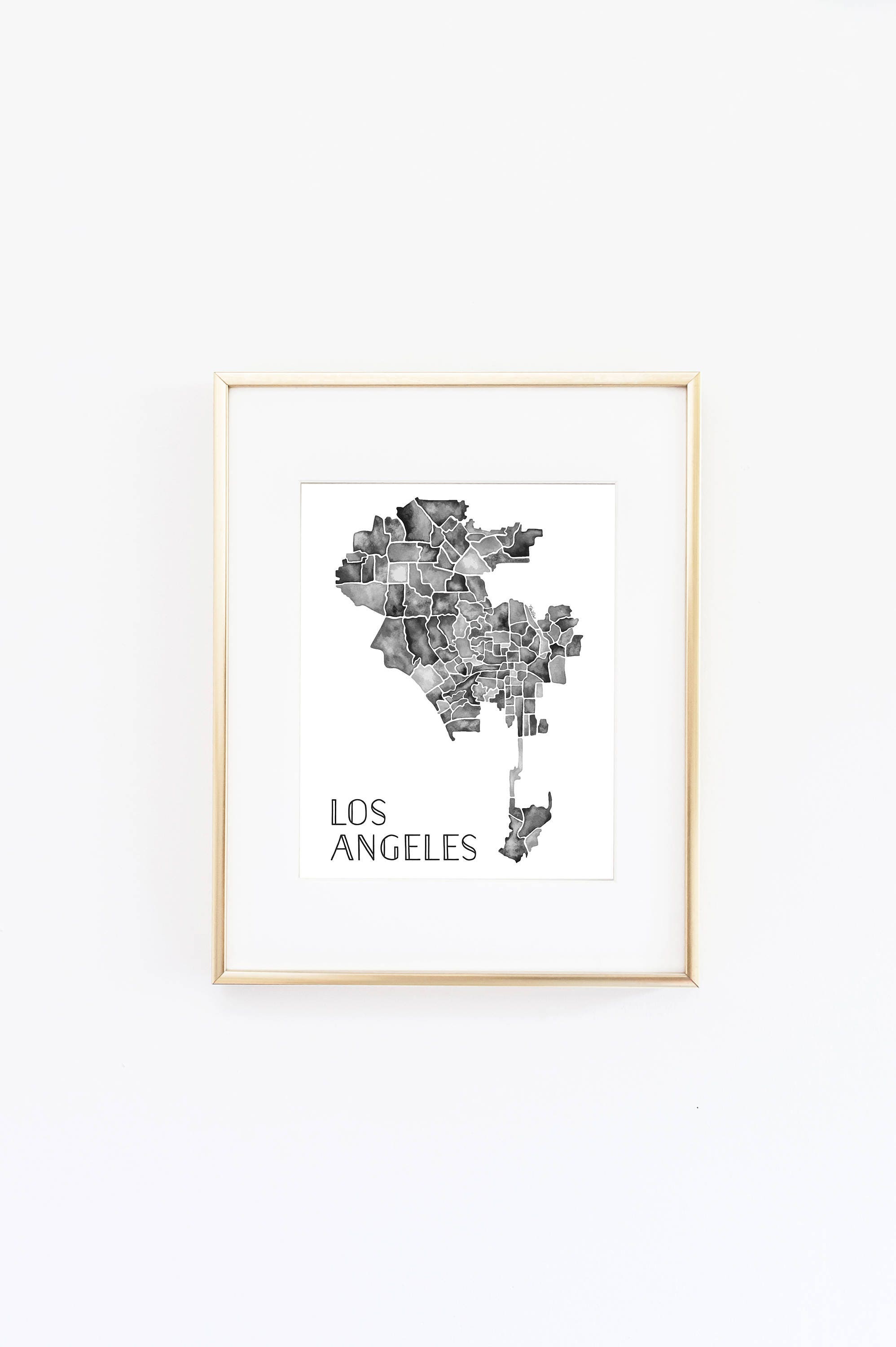 Los Angeles Neighborhood Map Los Angeles City Art Los | Etsy