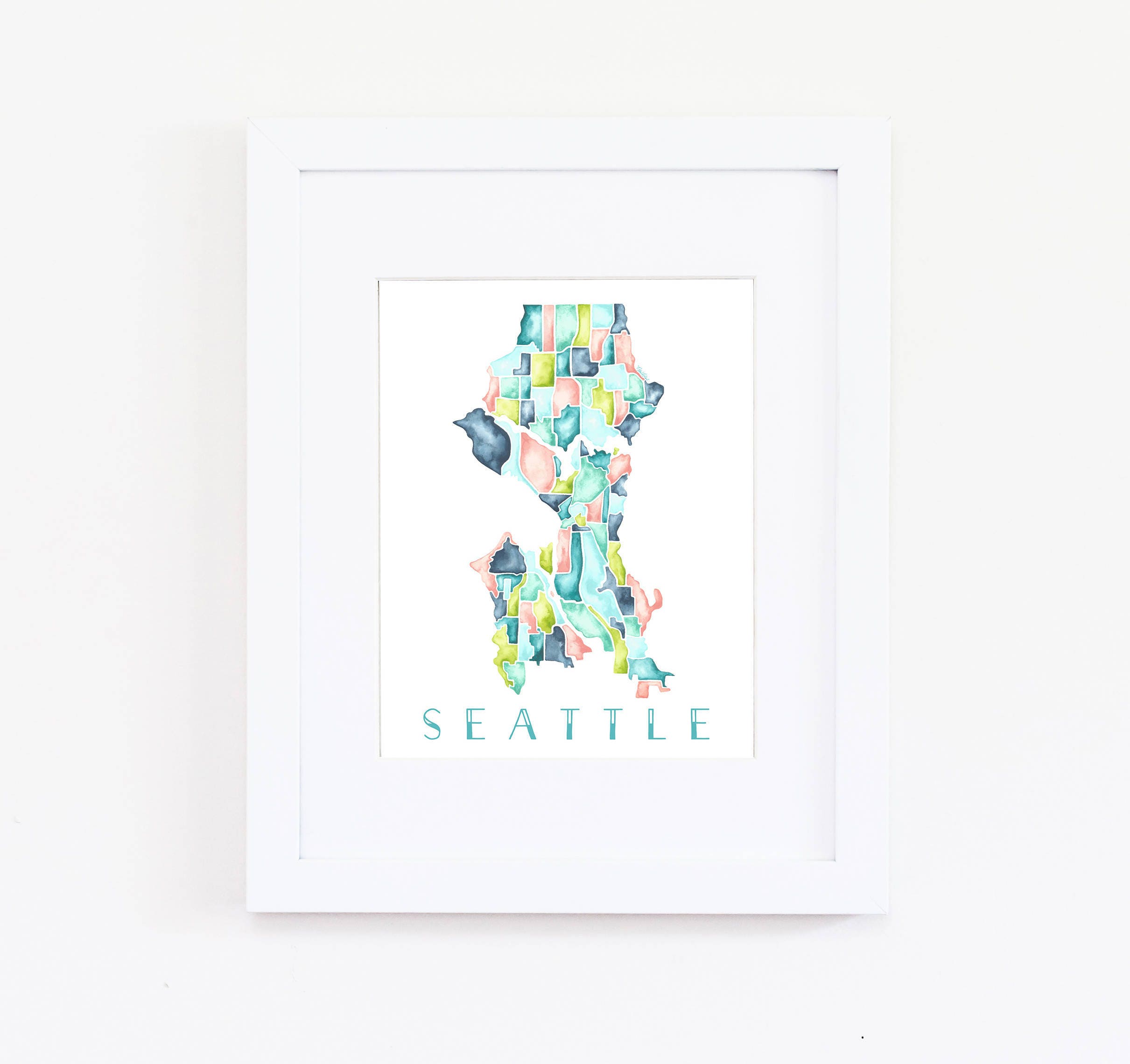 Seattle Neighborhood Map, Seattle Map Watercolor, Seattle Wall Art ...