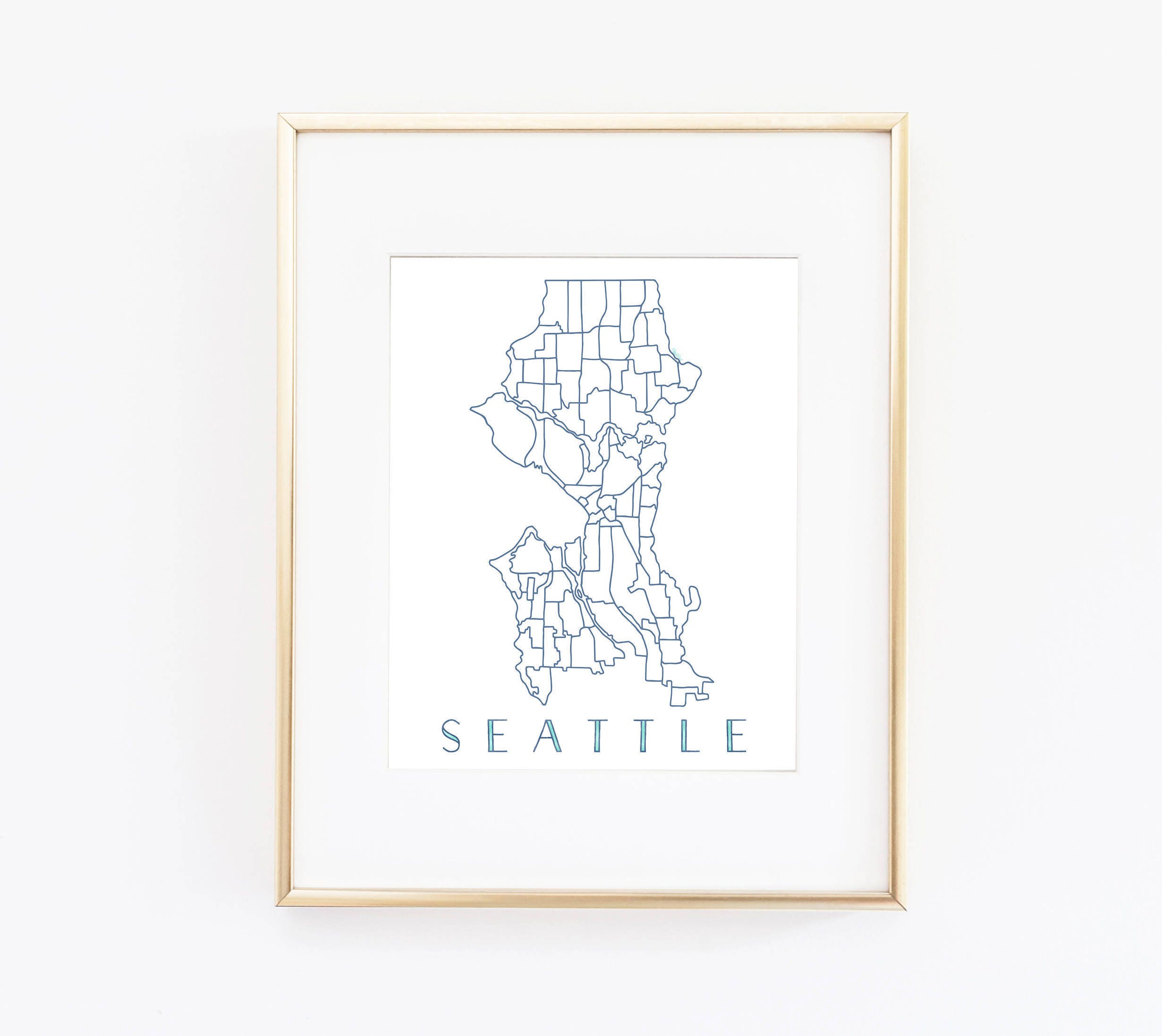 Seattle Neighborhood Map, Seattle Map Watercolor, Seattle Wall Art ...