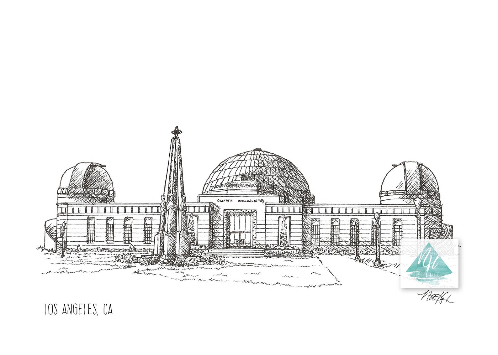 Los Angeles Art Griffith Observatory Black and White Ink - Etsy UK