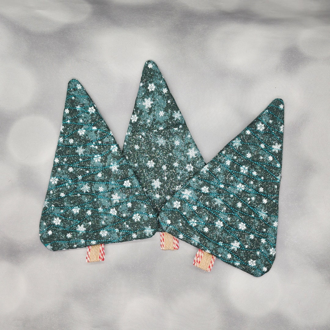 Set of 6 Christmas Tree Coasters. Embroidered Tree Coasters, Snowflake ...