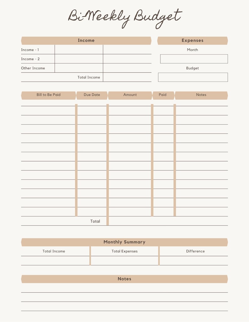 Customizable Bi-weekly Budget Planner - Etsy