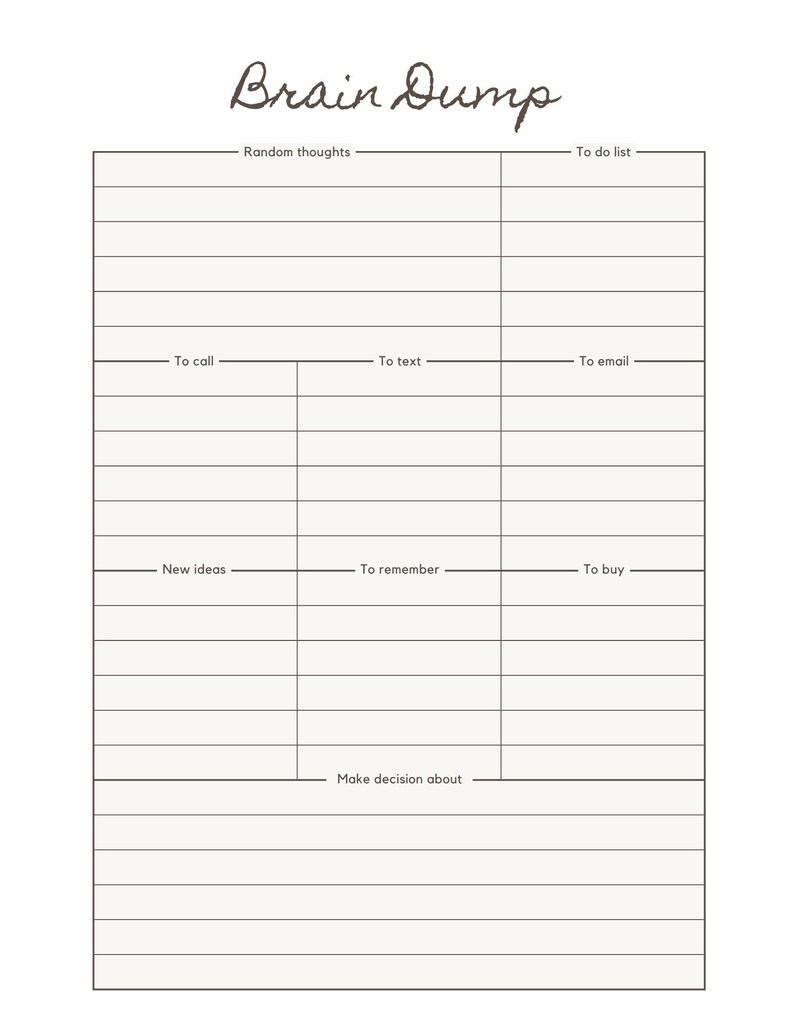 Customizable Brain Dump Template - Etsy