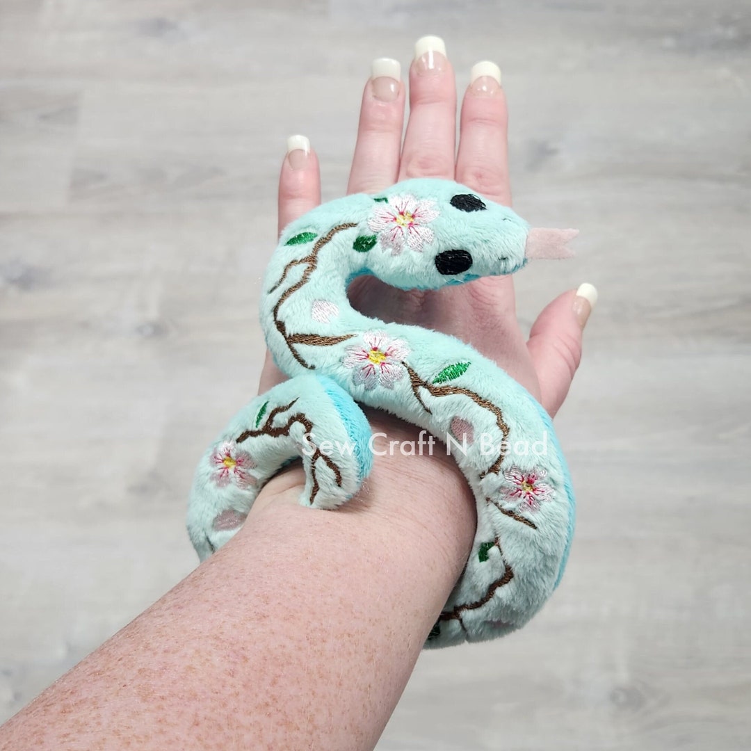 Cherry Blossom Snake Plush: Embroidered Wrist Accessory - Etsy