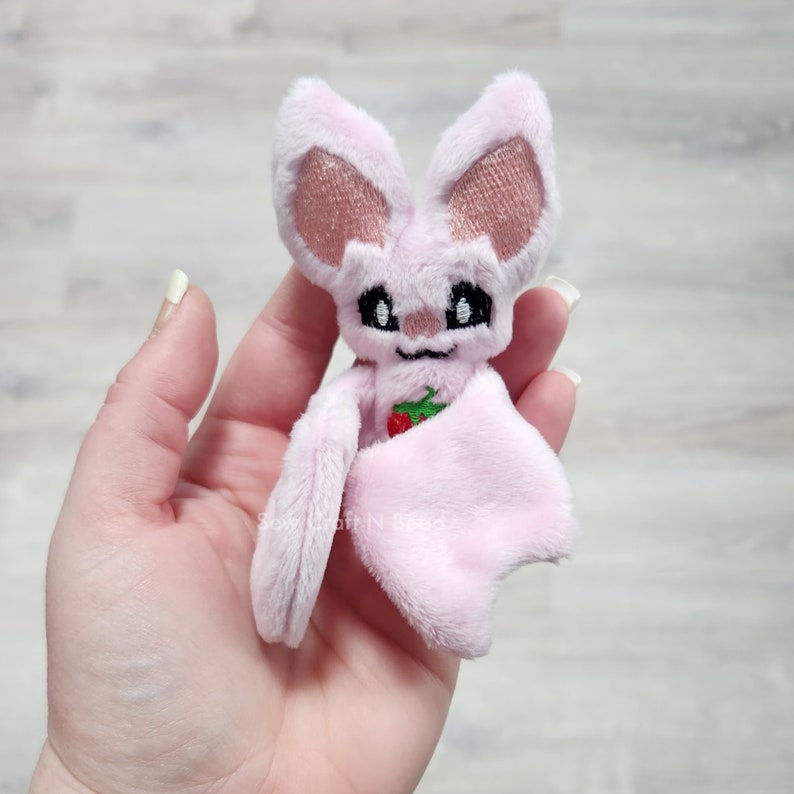 Pink Strawberry Bat Plush: Embroidered Minky Fabric - Etsy
