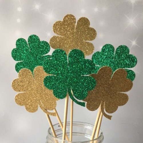 Shamrock Centerpiece Picks 2 Four Leaf Clovers Lucky | Etsy