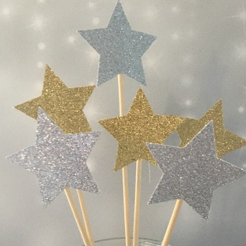 Glitter Star Centerpiece Picks Set of 5 Assorted Size Stars - Etsy