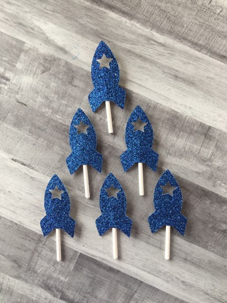 Rocket Cupcake Toppers, Rocket & Moon Toppers, Two the Moon Party ...