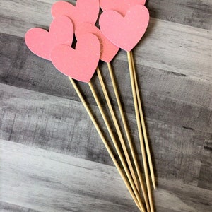 Heart Centerpiece Picks, Set of 6 - 2" Glitter Heart Sticks, Engagement ...