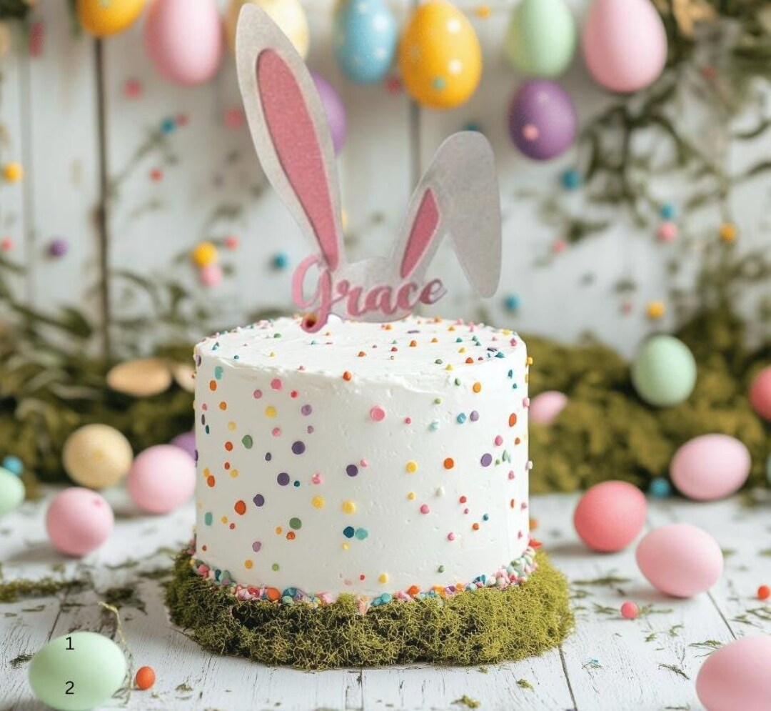 Bunny Ear Cake Topper, Personalized Custom Birthday Cake Decoration ...