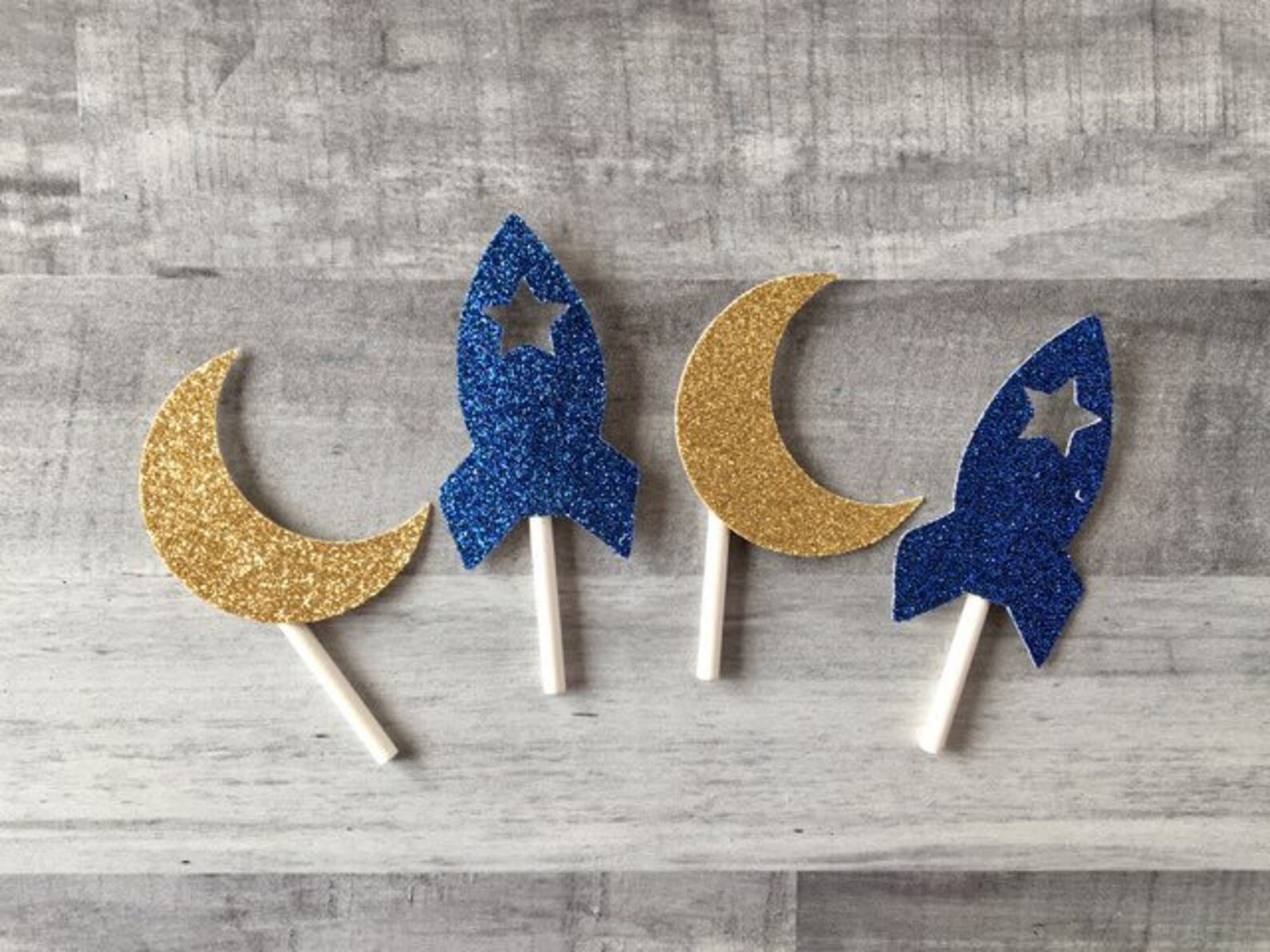 Rocket Cupcake Toppers, Rocket & Moon Toppers, Two the Moon Party ...