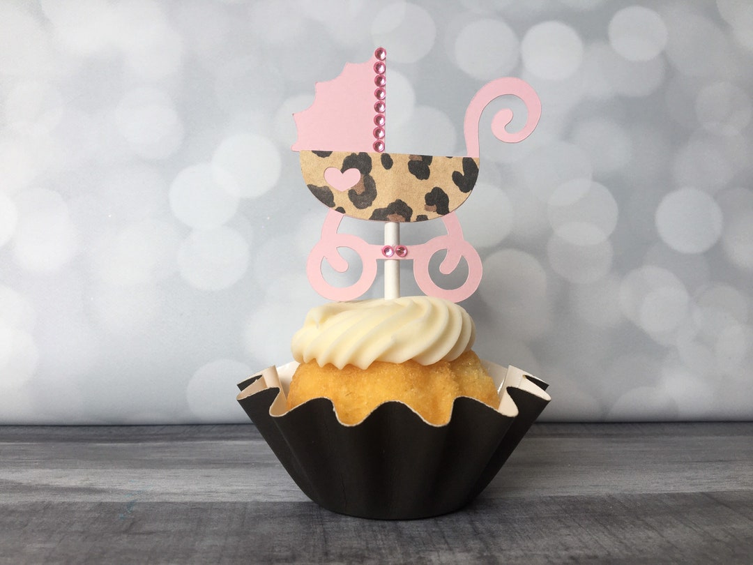 Leopard & Pink Baby Shower Cupcake Toppers, Its a Girl Shower, Carriage ...
