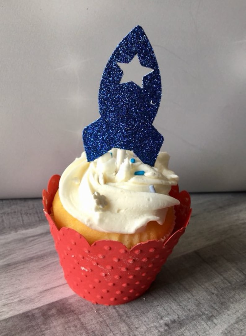 Rocket Cupcake Toppers, Rocket & Moon Toppers, Two the Moon Party ...