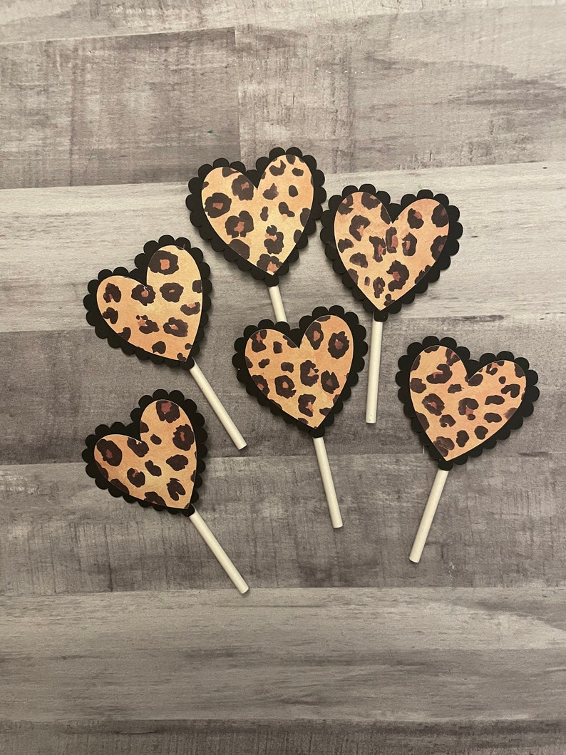 Leopard & Pink Heart Cupcake Toppers Animal Print | Etsy