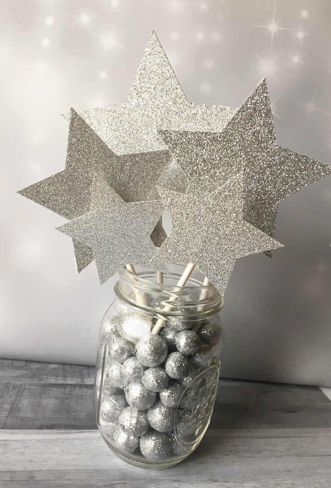 Glitter Star Centerpiece Picks, Set of 5 Assorted Size Stars, Twinkle ...