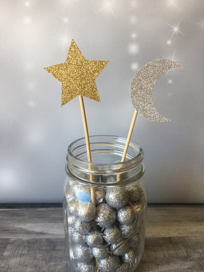 Star & Moon Centerpiece Picks 2 Stars and Moons on - Etsy