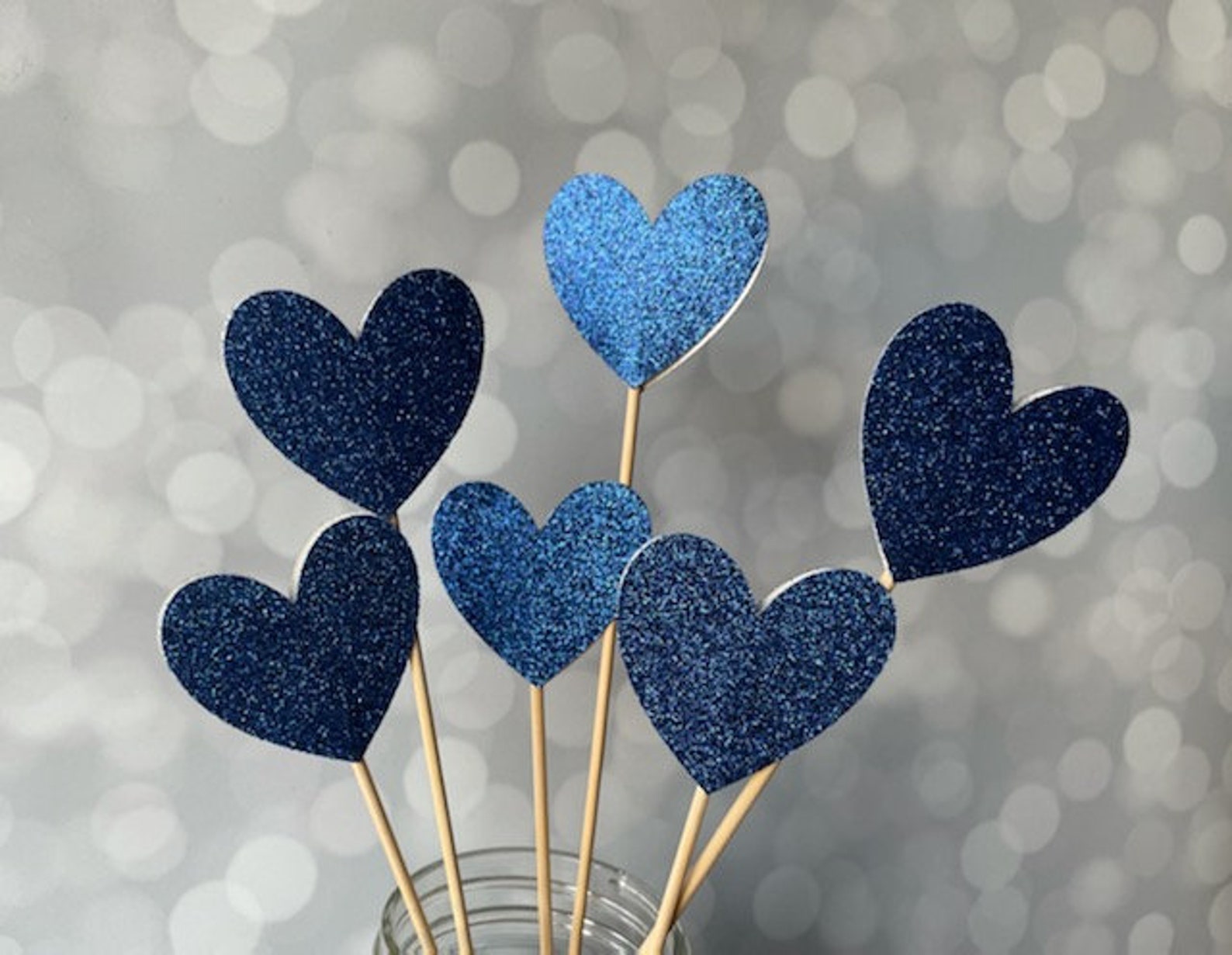 Navy Heart Centerpiece Picks 2 Glitter Heart Sticks - Etsy
